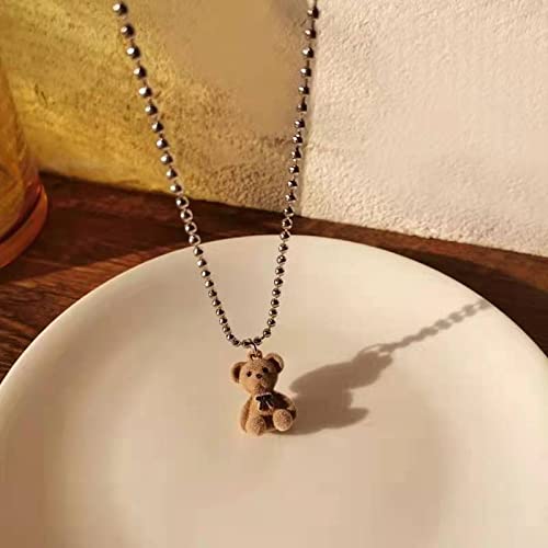 RIJOAN Cute Teddy Bear Pendant Necklace for Girls Women Korean Fashion Kawaii Bear Long Sweater neck Chain Necklace Cute collar Jewelry