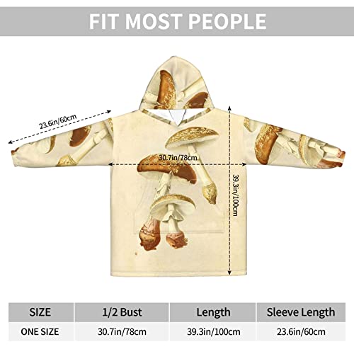 Vintage Edible Mushrooms Wearable Blanket Shirt Printed Pullover Super Dalian Hoodie Tv Blanket With Sleeves And Pockets