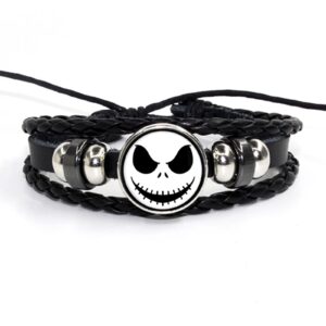 twin six horror halloween bracelet charm, black leather hand chain bracelets (2)