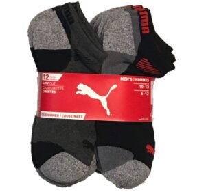 puma mens no show low cut moisture control sport socks (shoe size 7-11) - black - 12 pack