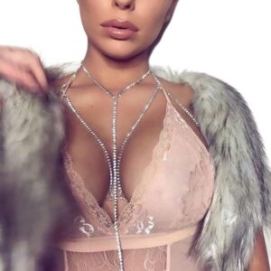 woent sexy bikini breast chain silver crystal bra body chain lingerie necklace accessories nightclub jewelry adjustable for women and girls