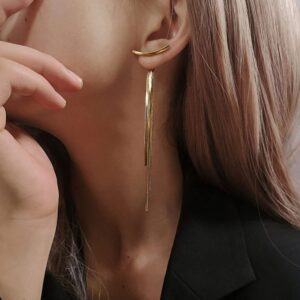 Trendy Gold Long Tassel Earrings Simple Chandelier Tassel Chain Dangle Drop Earrings Bridesmaid Wedding Party Jewelry for Women (Gold)