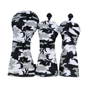 milageto 3 pcs waterproof camouflage golf club head covers for fairway wood and driver headcover black camo pattern with number tag - 3pcs no 1 3 5