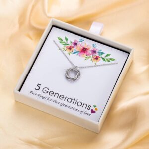 AM ANNIS MUNN Five Generations Necklace Grandma Gifts, 925 Sterling Silver Five Circle Necklace Gifts for Grandma Necklace Birthday Jewelry for Women Gifts