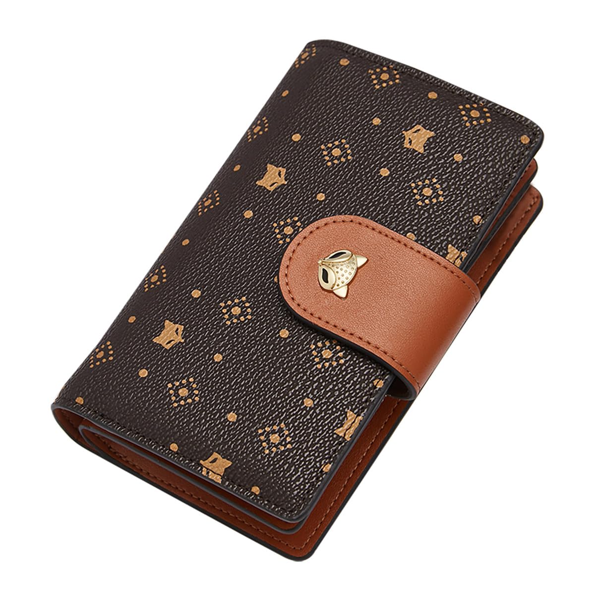 FOXLOVER Signature PVC Artificial Leather Wallets for Women Monogram RFID Blocking with Gift Box Packing Ladies Card Holder with Zipper Pocket Bifold Wallets Credit Card Cases(Brown)