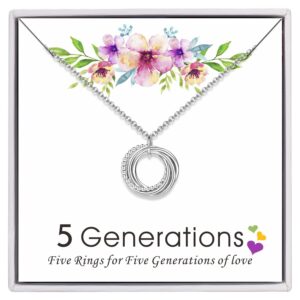 am annis munn five generations necklace grandma gifts, 925 sterling silver five circle necklace gifts for grandma necklace birthday jewelry for women gifts