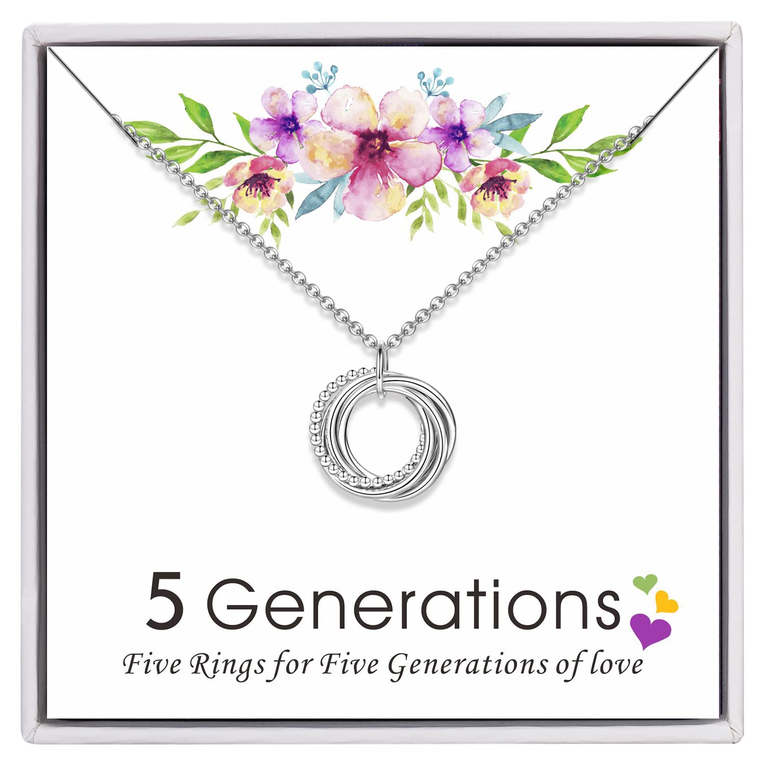 AM ANNIS MUNN Five Generations Necklace Grandma Gifts, 925 Sterling Silver Five Circle Necklace Gifts for Grandma Necklace Birthday Jewelry for Women Gifts