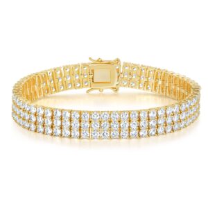 gemsme 3 row tennis bracelets, 18k gold plated cubic zirconia classic tennis bracelet for women