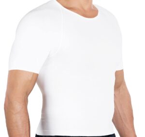 esteem apparel men's compression shirt to hide gynecomastia moobs abs chest stomach slimming shapewear (white, large)