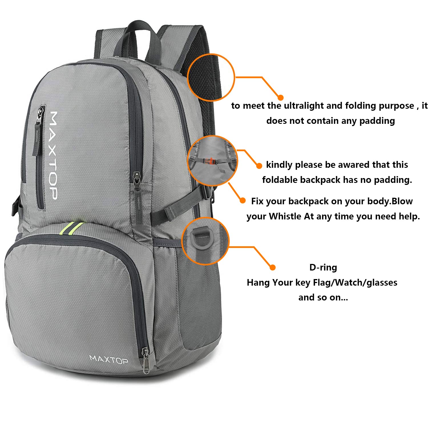 MAXTOP 40/50L Lightweight Packable Backpack for Hiking Traveling Camping Water Resistant Foldable Outdoor Travel Daypack