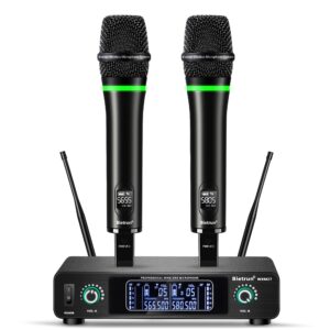 bietrun wireless microphone, rechargeable metal dual uhf cordless dynamic handheld microphone system for home karaoke, meeting, party, church, dj, wedding(uhf 240ft range)(receiver with bluetooth)