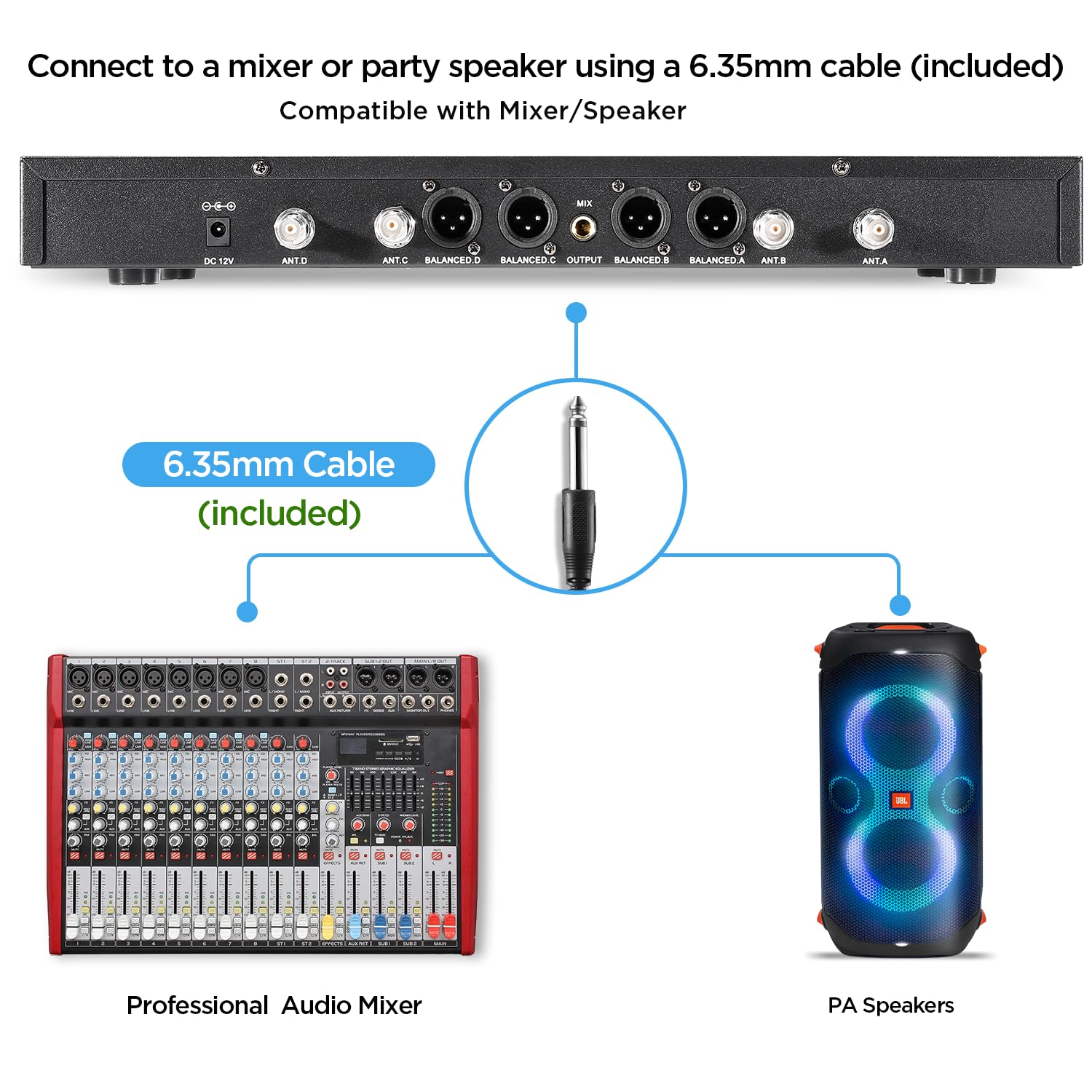 Bietrun 4-Channel Wireless Microphones System with 4 Rechargeable Handheld Mics, UHF Metal Dynamic Cordless Mics for Karaoke, Singing, Church, Family Theater(Auto Connect/295FT Range/Fixed Frequency)