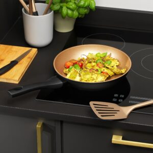 Russell Hobbs RH01666BEU Opulence Collection Non-Stick 24 cm Fry Pan, Induction and Dishwasher Safe, PFOA Free, Black and Gold, Aluminium Body, Metal Utensil Safe, Soft Bakelite Handle