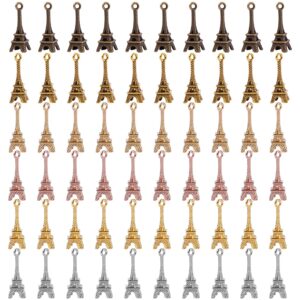 framendino, 60 pack colorful eiffel tower charms pendant tibetan vintage alloy eiffel tower charm hanging pendant beads for keychain jewelry making accessories