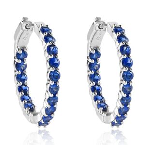 femme luxe created blue sapphire gemstone inside-out hoop earrings in silver, september birthstone.