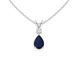 angara blue sapphire teardrop pendant with diamond in 14k white gold (6x4mm blue sapphire)