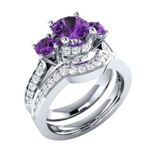 idealjewel95 sterling silver 2.60 ct round amethyst & white sapphire bridal ring set sizable for women engagement ring/wedding/valentines