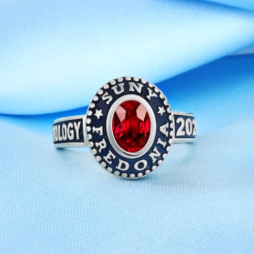 Ccjcinata Custom Fully Personalized Class Rings for Women High School 10kt White Gold Rings Birthstone Graduation Rings Size 5-15 High School Rings for Women