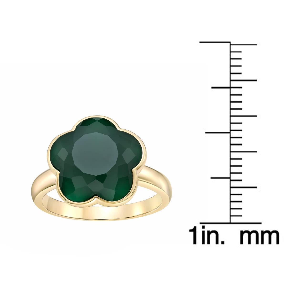 Lavari Jewelers Stylish Five Petal Flower Ring for Women - Elegant Green Onyx in 925 Sterling Silver - Hypoallergenic Yellow Gold Plated - Birthday Ring Size 8