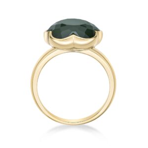 Lavari Jewelers Stylish Five Petal Flower Ring for Women - Elegant Green Onyx in 925 Sterling Silver - Hypoallergenic Yellow Gold Plated - Birthday Ring Size 8