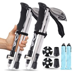 collapsible trekking poles - 2-pc pack adjustable hiking or walking sticks - strong, lightweight aluminum 7075 - eva grip handle for climbing, mountaining, camping, backpacking (black-2pcs)