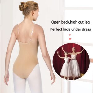 QZSH Women and Girls Camisole Dance Leotard Ballet Seamless Beige Undergarments Dancewear with Adjustable Straps,for Adult Large/X-Large(8A15)