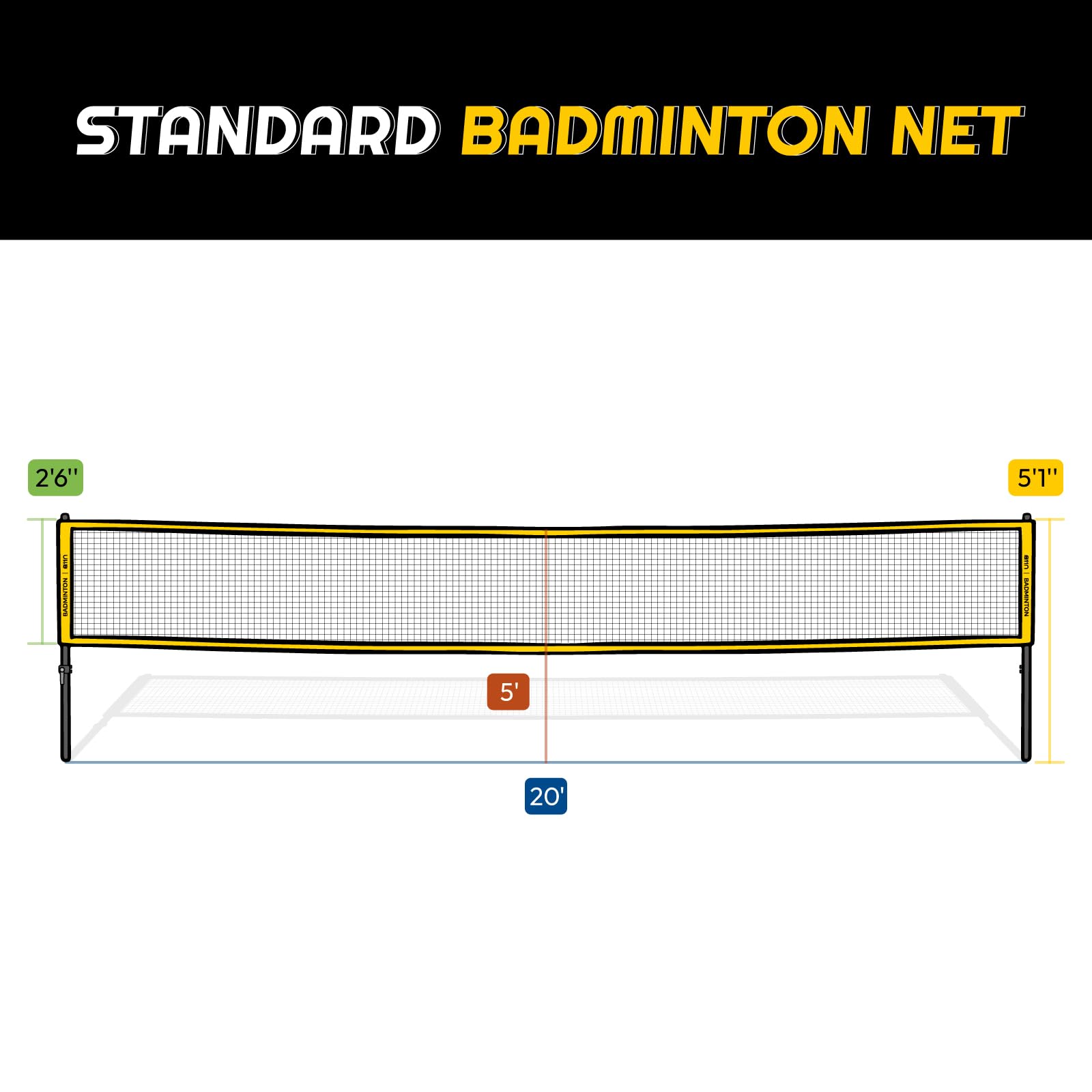 A11N Outdoor Badminton Set - Includes Anti-Sag Net, 4 Rackets, 2 Shuttlecocks, and Carrying Bag - for Backyard, Beach, and Park