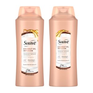 suave damage repair shampoo and conditioner, for dry+damaged hair, salon proven quality coconut oil infusion, 28 oz each