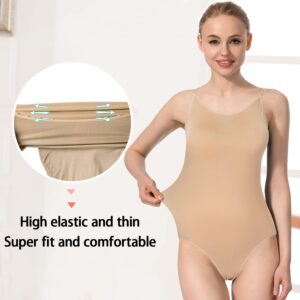 QZSH Women and Girls Camisole Dance Leotard Ballet Seamless Beige Undergarments Dancewear with Adjustable Straps,for Adult Large/X-Large(8A15)