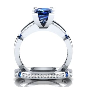 IDEALJEWEL95 2.60 ct Blue & White Sapphire Sterling Silver Bridal Set Ring Sizable Engagement Ring/Wedding/Valentines