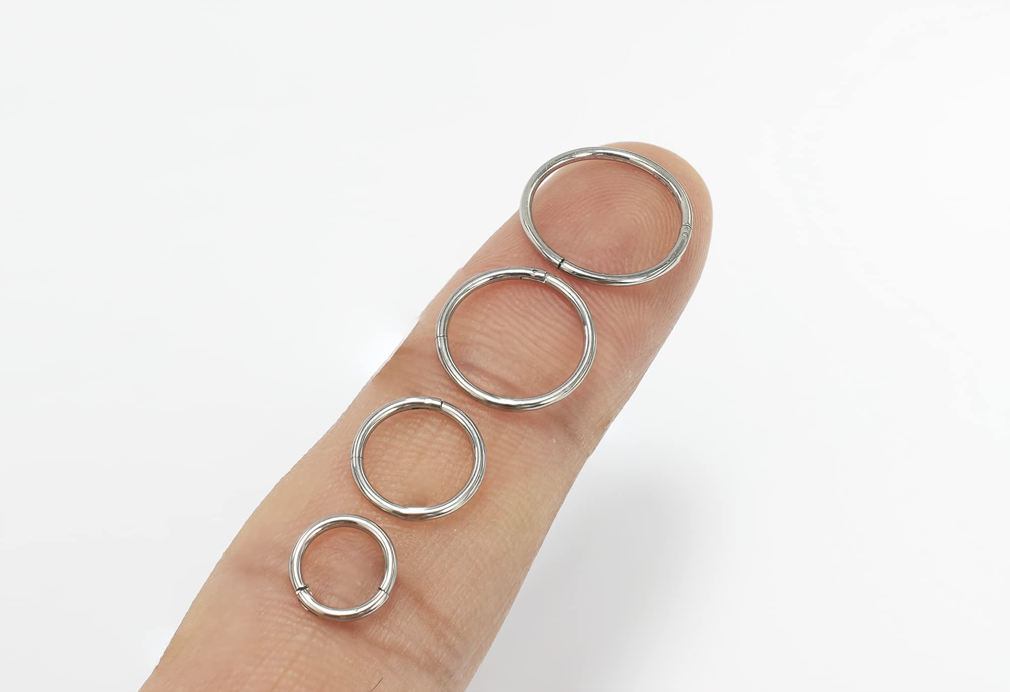 18G Surgical Steel Nose Rings Hoop Hinged Clicker Segment Helix Cartilage Daith Tragus Earrings Body Piercing Jewelry for Women Men Girls 6mm 8mm 10mm 12mm 4 pairs, Metal, No Gemstone