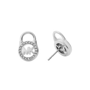 Michael Kors Stainless Steel and Pavé Crystal MK Logo Stud Earrings for Women, Color: Silver (Model: MKJ7411040)