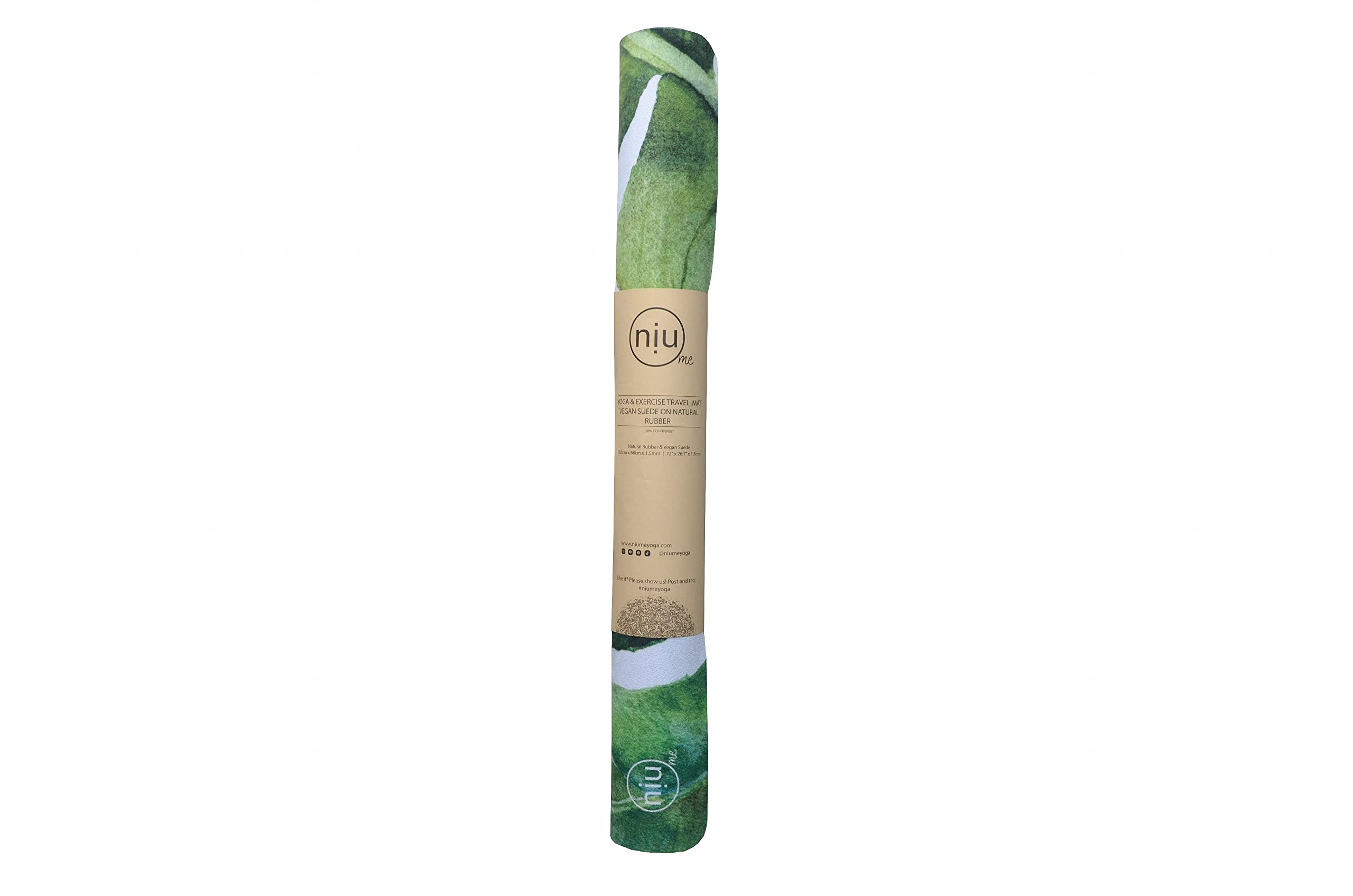 Premium Eco Yoga Mat Travel Banana Leaf by NIUME | Natural Rubber & Vegan Suede Microfiber - biodegradable, non-slip, grip that adjust to your practice | Profesional | Lightweight | Perfect for Hot Yoga, Bikram, Vinyasa, Pilates & Sweaty Workouts | 183 cm