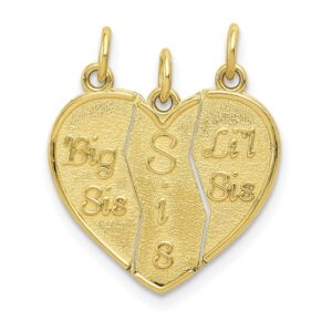 10k yellow gold 3 piece break-apart big sis, sis & lil sis charm