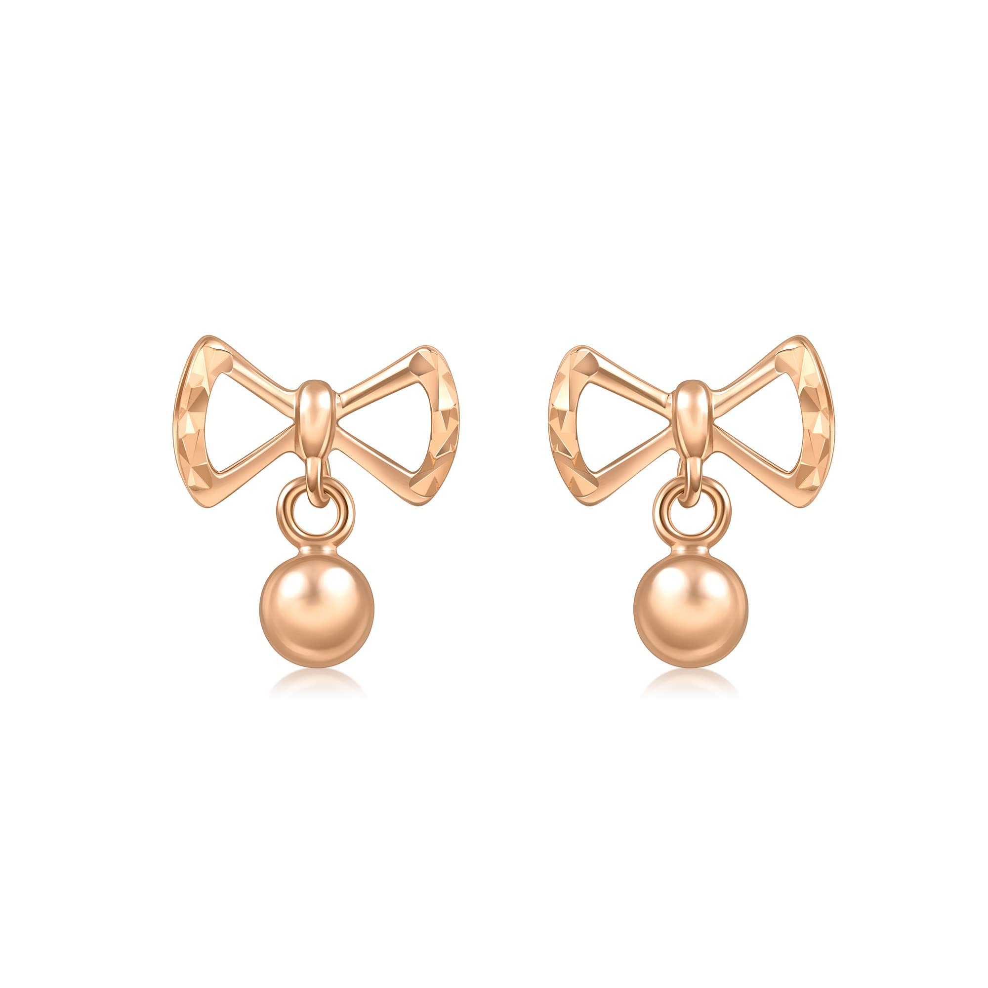 CHOW SANG SANG Delicate Gold 18K Rose Gold Ribbon with Beads Stud Earrings for Women 92795E