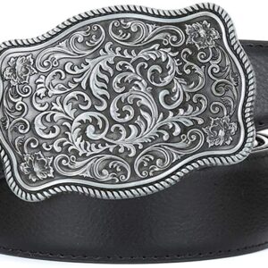 QQA Native Silver Floral Belt Buckle Birthday Party Holiday Gifts Cowboy Belt Buckles for Men Women