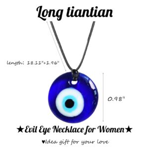 Long tiantian Evil Eye Necklace for Women Blue Turkish Leather Rope Eye Necklace Ojo Necklace Evil Eye Pendant Necklace Third Eye Lucky Protection Necklace (0.98in pendant 17.7in rope)…