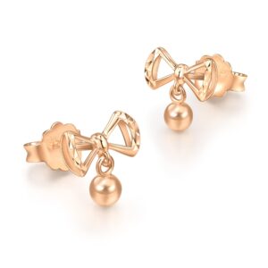 chow sang sang delicate gold 18k rose gold ribbon with beads stud earrings for women 92795e