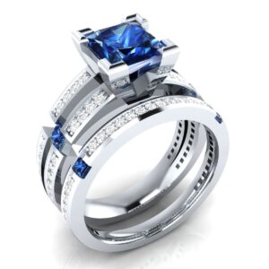 idealjewel95 2.60 ct blue & white sapphire sterling silver bridal set ring sizable engagement ring/wedding/valentines