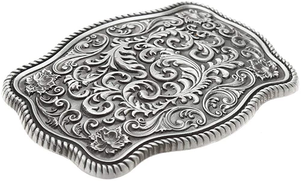 QQA Native Silver Floral Belt Buckle Birthday Party Holiday Gifts Cowboy Belt Buckles for Men Women