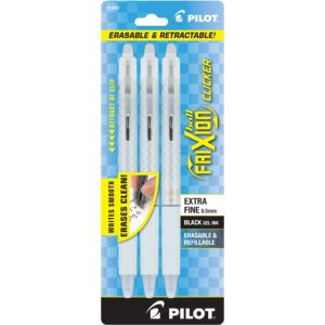 Pilot® FriXion® Ball Clicker Erasable Retractable Gel Pens, Pack of 3, Extra Fine Point, 0.5mm, White Checker Barrel, Black Ink