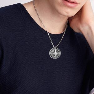 SHEAISRS Compass Locket Necklace for Men Graduation Gifts Photo Locket Necklace Women Son Father 20+2inch