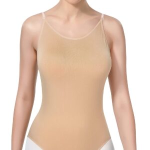 QZSH Women and Girls Camisole Dance Leotard Ballet Seamless Beige Undergarments Dancewear with Adjustable Straps,for Adult Large/X-Large(8A15)