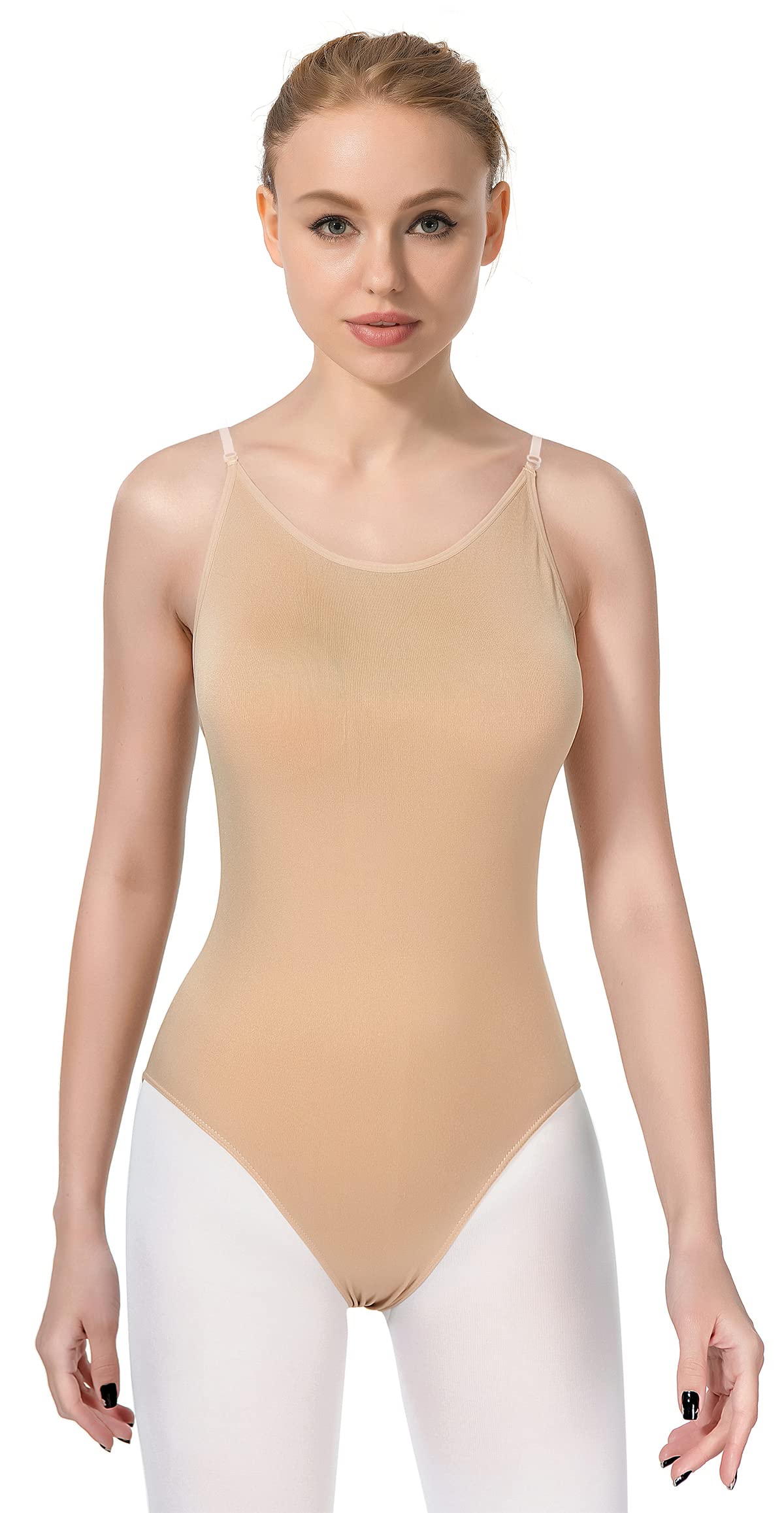 QZSH Women and Girls Camisole Dance Leotard Ballet Seamless Beige Undergarments Dancewear with Adjustable Straps,for Adult Large/X-Large(8A15)