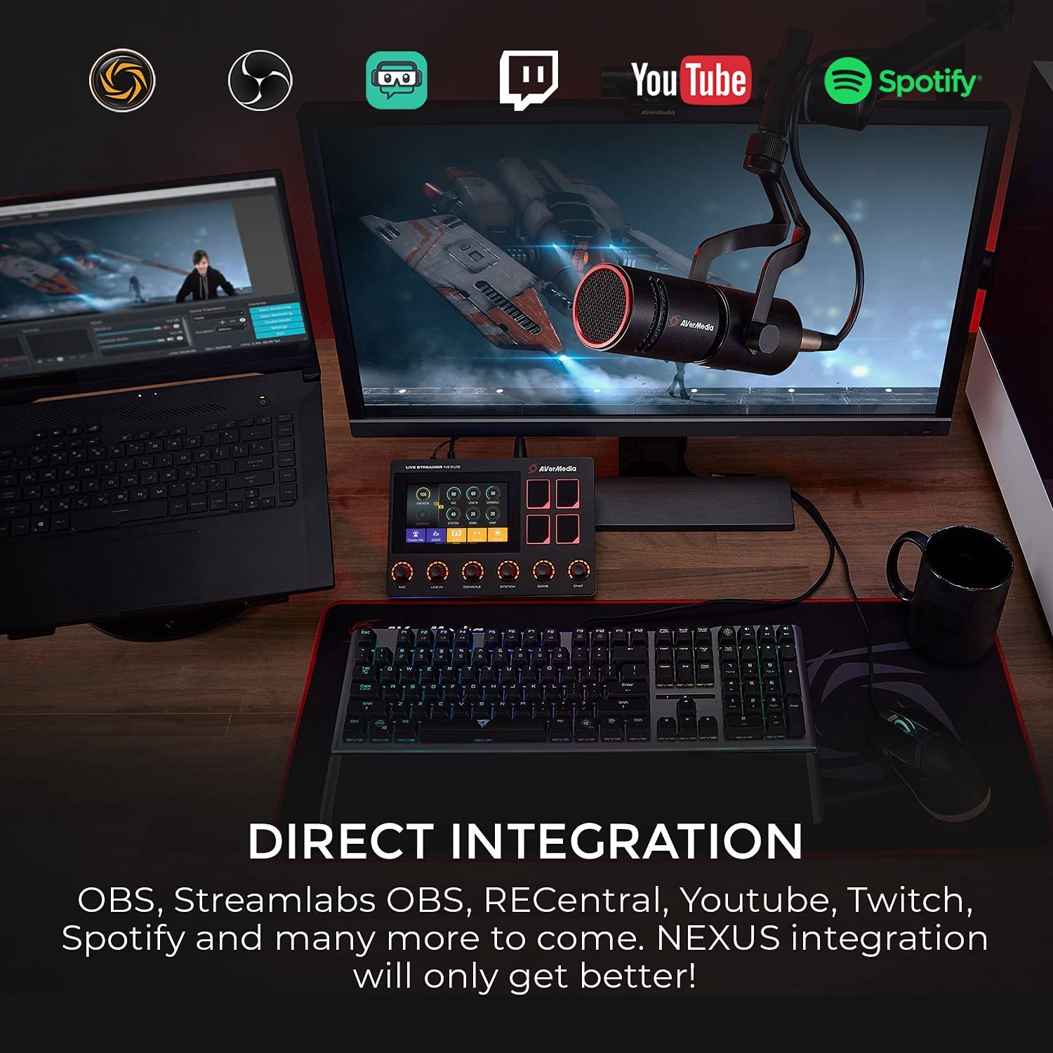 AVerMedia Live Streamer AX310 Creator's Control Center + Live Steamer MIC 330 Dynamic Microphone. Content creator live streaming and broadcasting bundle