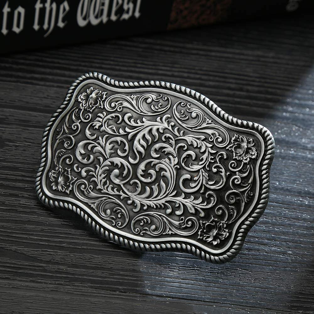 QQA Native Silver Floral Belt Buckle Birthday Party Holiday Gifts Cowboy Belt Buckles for Men Women