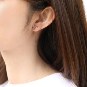 CHOW SANG SANG Delicate Gold 18K Rose Gold Ribbon with Beads Stud Earrings for Women 92795E