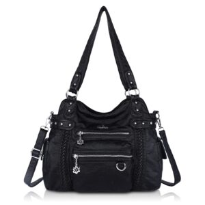 angel kiss hobo handbags for women soft pu leather shoulder handbags ladies purses black