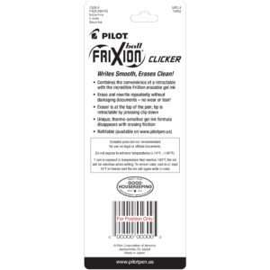 Pilot® FriXion® Ball Clicker Erasable Retractable Gel Pens, Pack of 3, Extra Fine Point, 0.5mm, White Checker Barrel, Black Ink