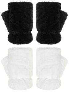 2 pairs winter fingerless gloves faux fur fingerless gloves warm furry gloves convertible fingerless gloves half finger arm warmer gloves soft smooth furry gloves rabbit fur mittens for girls